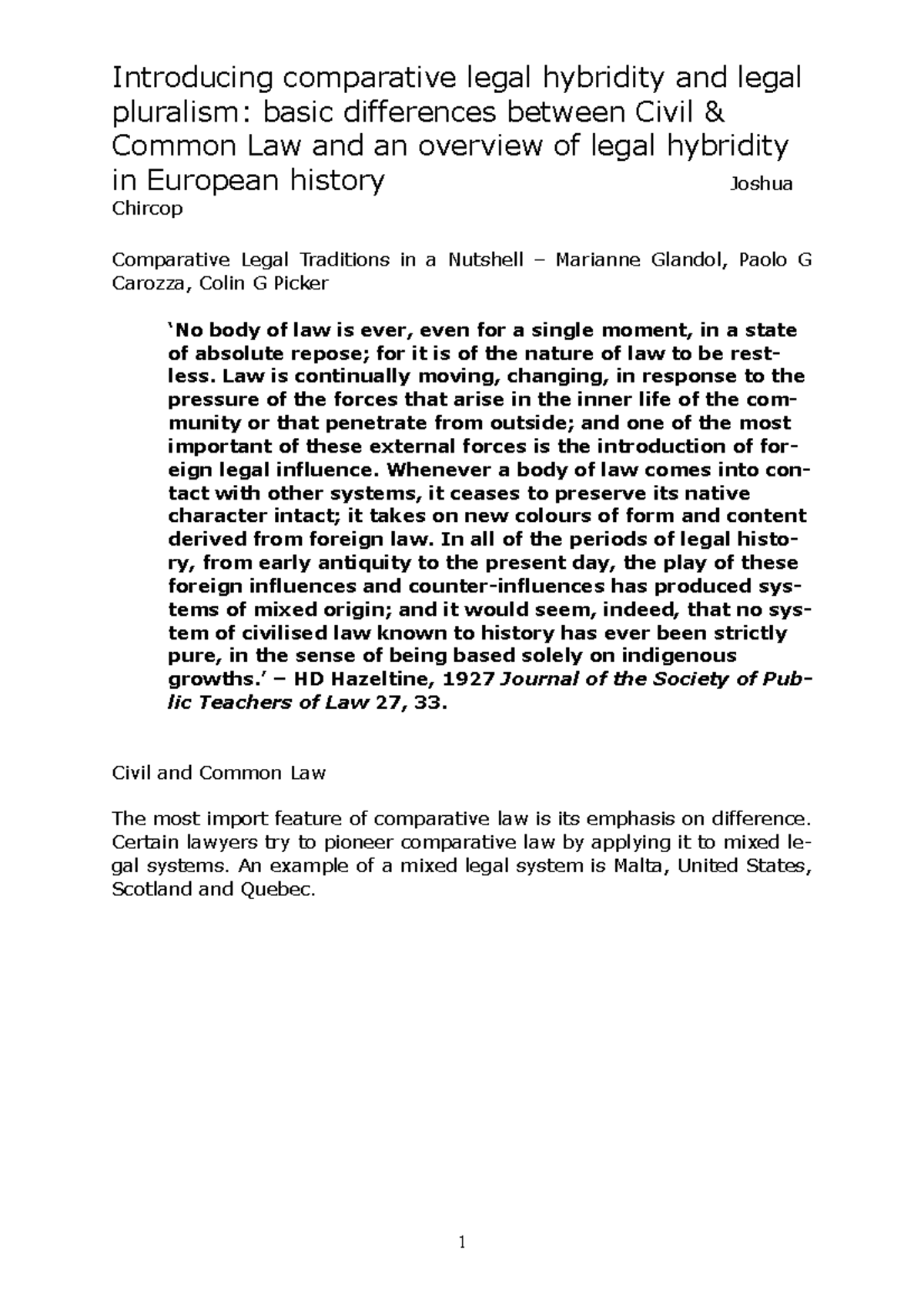 Comparative Legal Systems notes - Introducing comparative legal ...