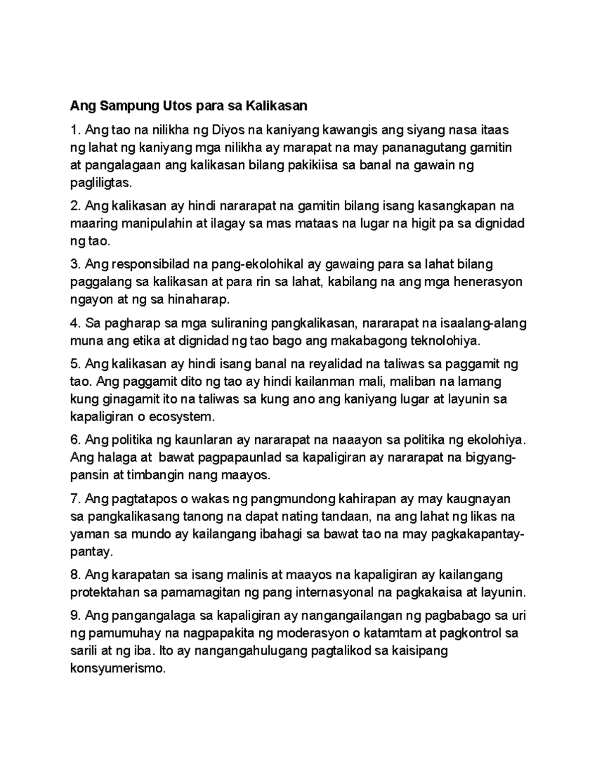 Sampung utos ng kalikasan - Ang Sampung Utos para sa Kalikasan Ang tao na nilikha ng Diyos na ...