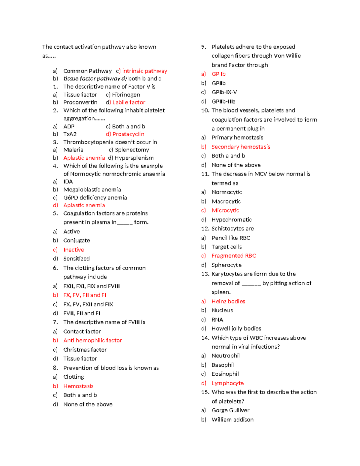 Hematology - The contact activation pathway also known as..... a ...