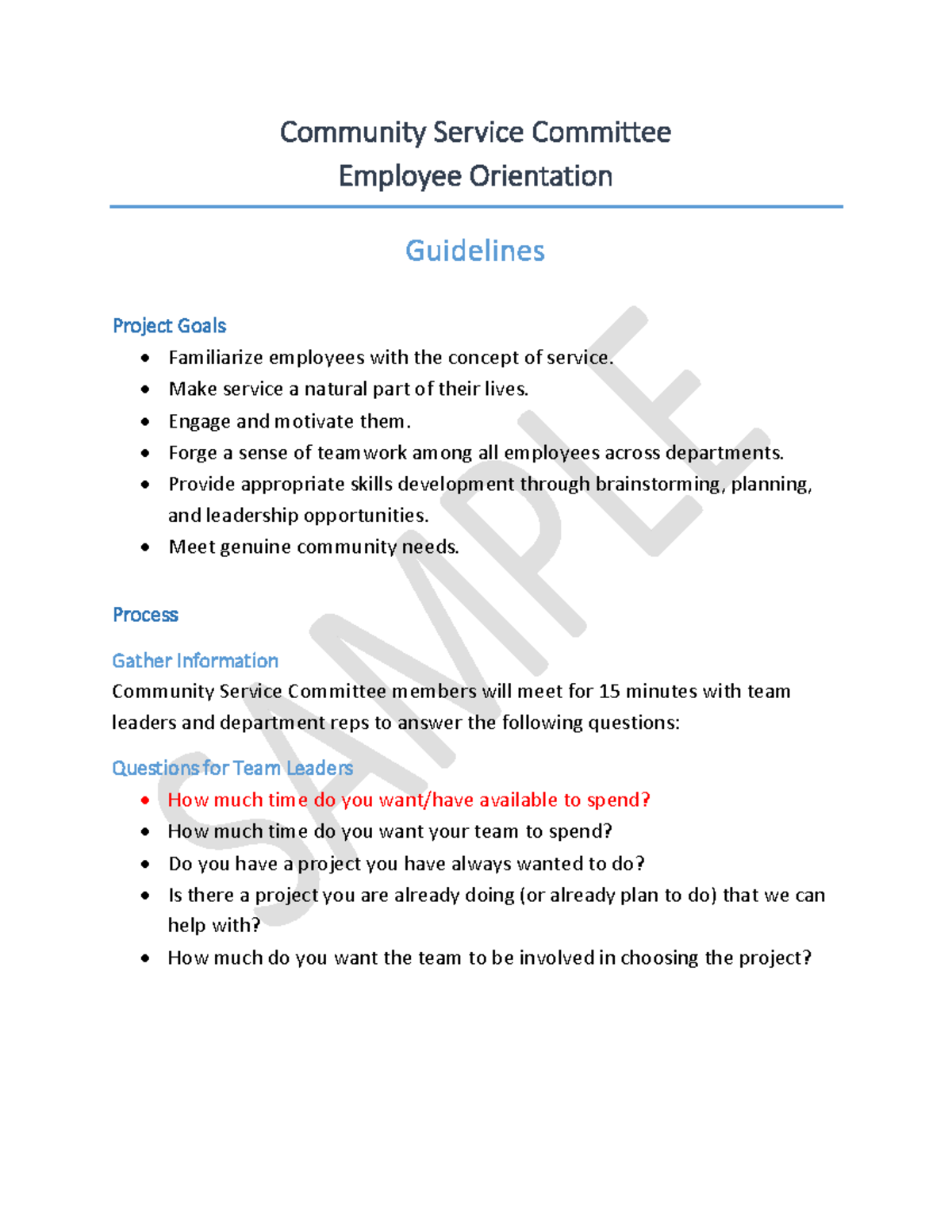 Sample document 1 - Community Service Committee Employee Orientation ...