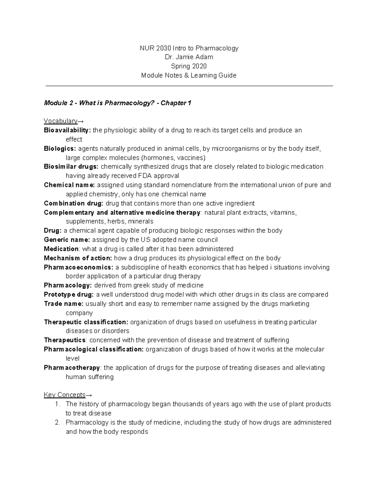 Intro to Pharmacology NUR 2030 - NUR 2030 Intro to Pharmacology Dr ...