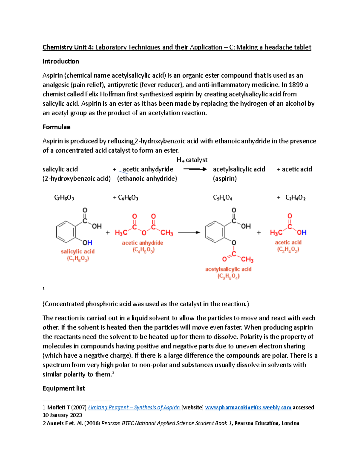 Btec Applied Science Assignment 4c Chemistry Unit 4 Laboratory Techniques And Their