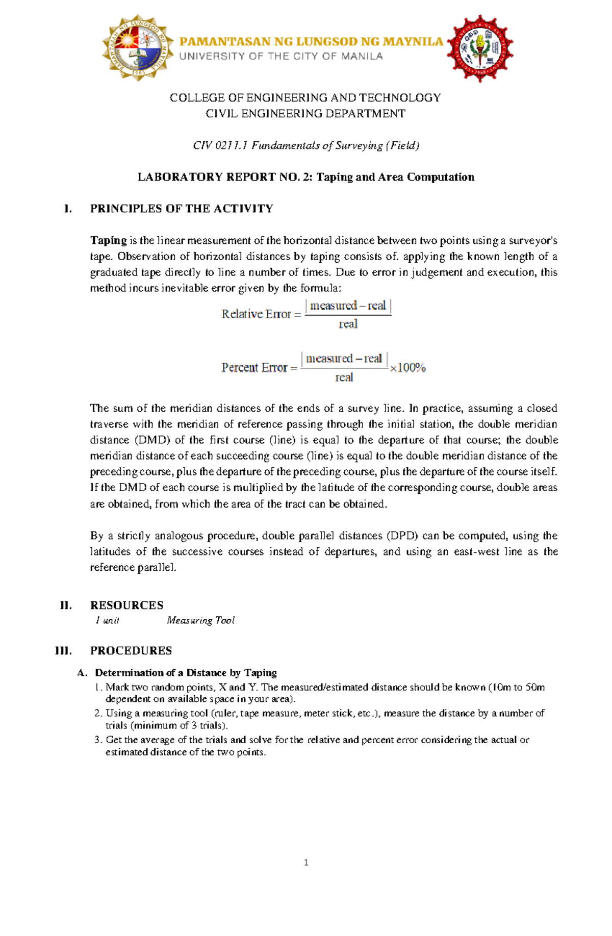 Surveying Field (Laboratory) - Laboratory Report 2 DPD Method, DMD ...