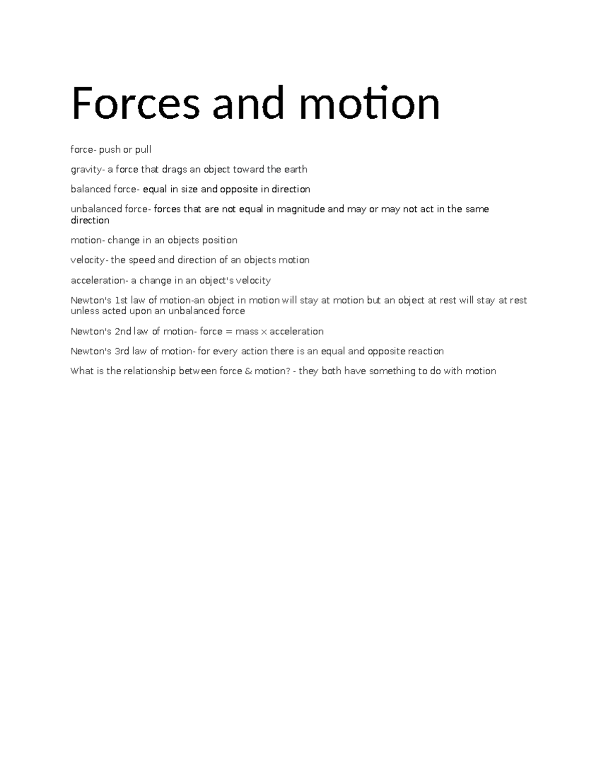Forces and motion - yeah - Forces and motion force- push or pull ...