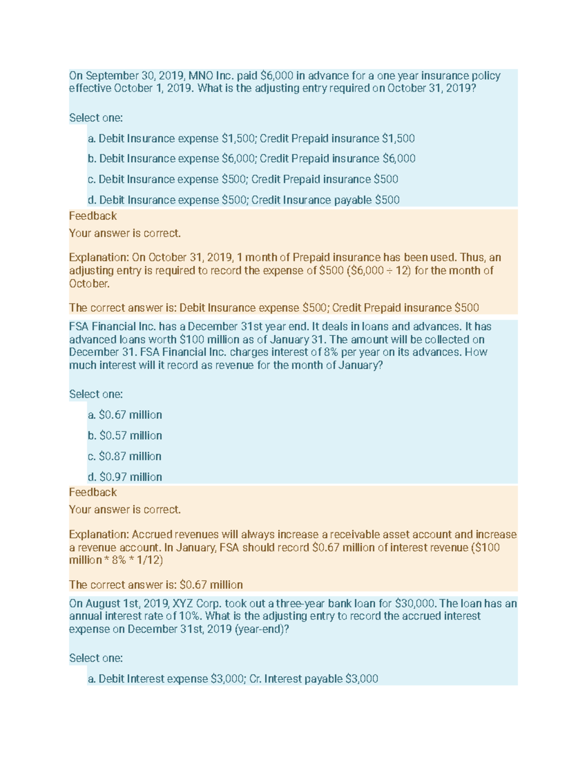 Chapt 5 Theory - ame engage accounting quiz answers - On September 30, 2019, MNO Inc. paid ...