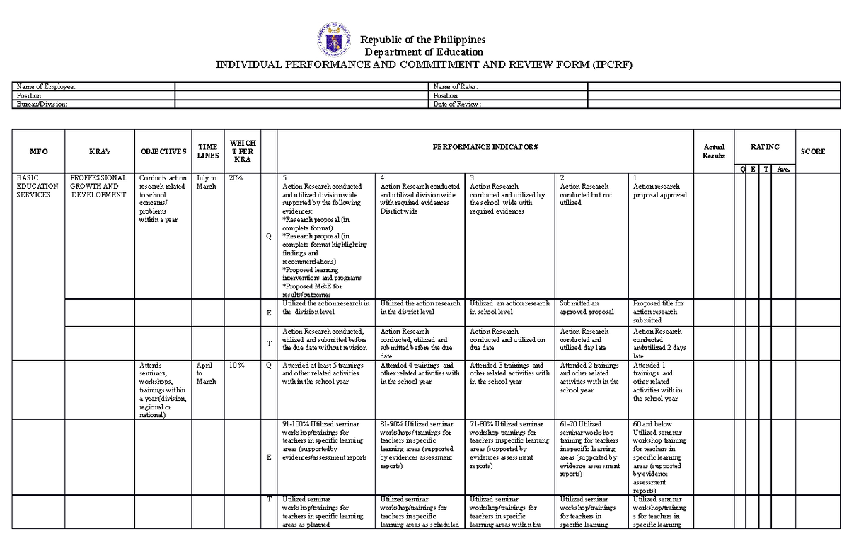 Ipcrf MT I www.teachpinas.com - Republic of the Philippines Department ...
