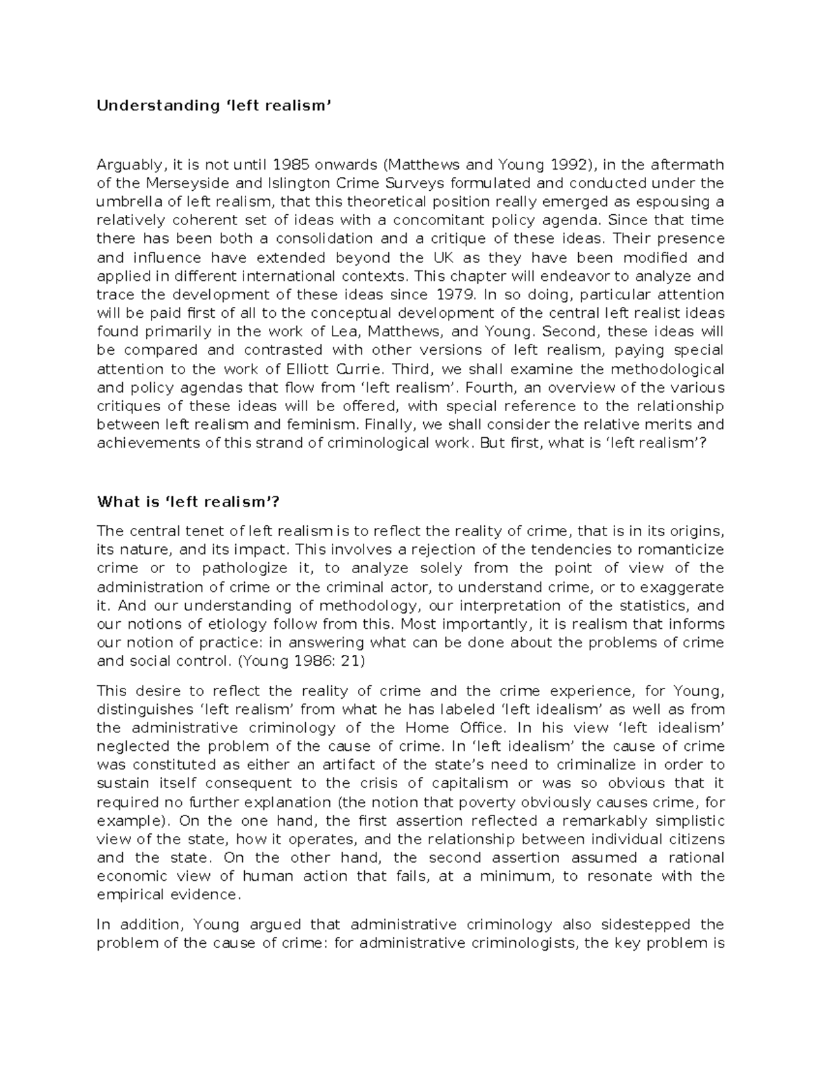 Understanding Left Realism - Understanding ‘left realism’ Arguably, it ...