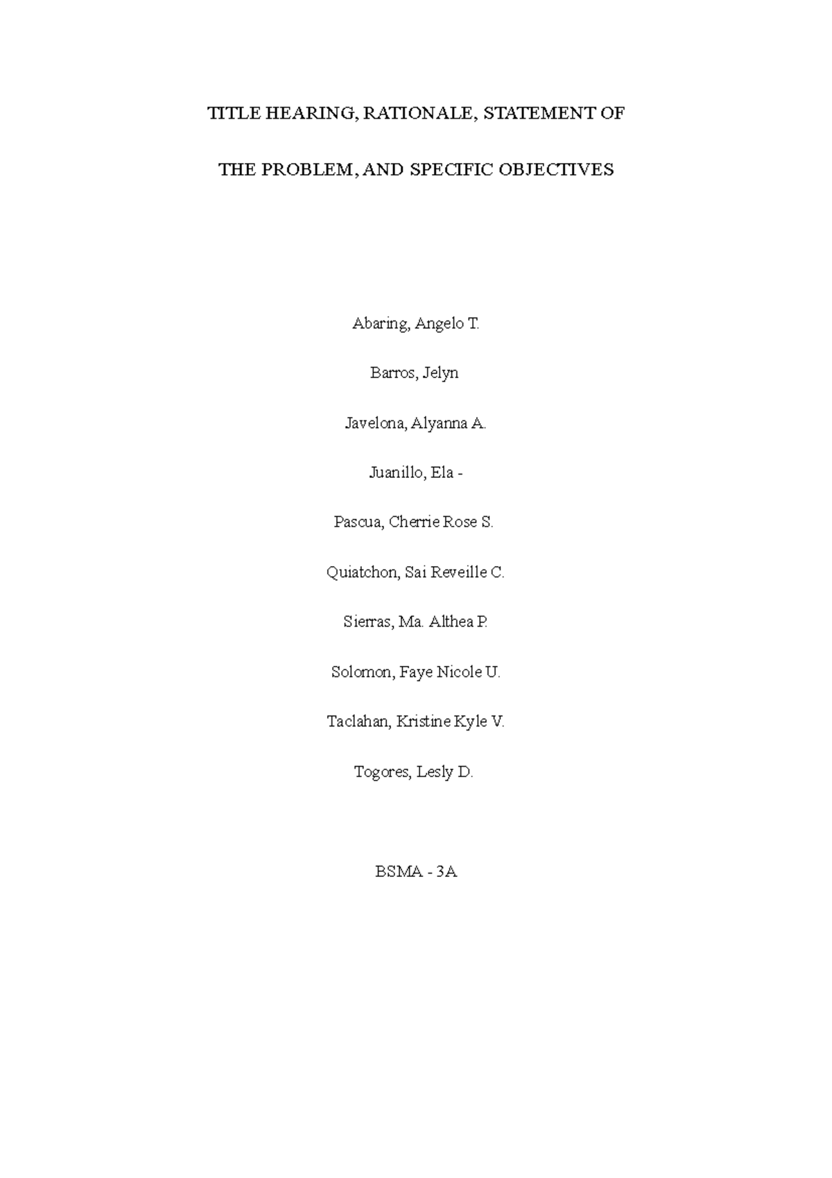 Title Rationale SOP SO - Notes - TITLE HEARING, RATIONALE, STATEMENT OF ...