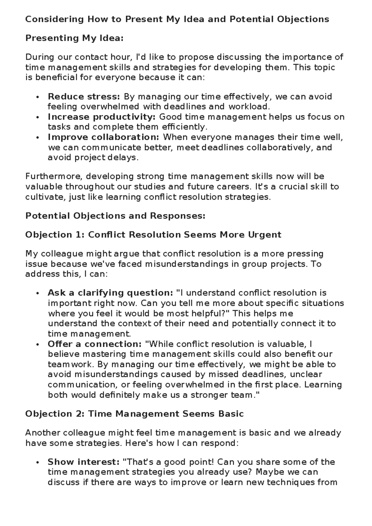 Dealing with objections - Considering How to Present My Idea and ...