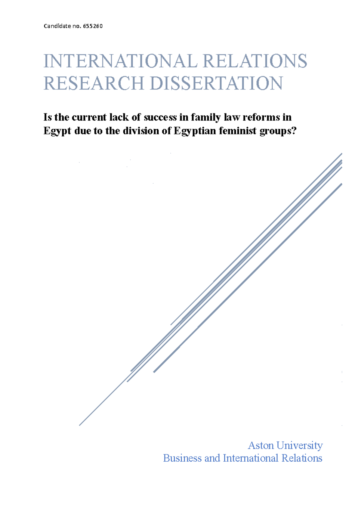 Dissertation work - Candidate no. 655260 INTERNATIONAL RELATIONS ...