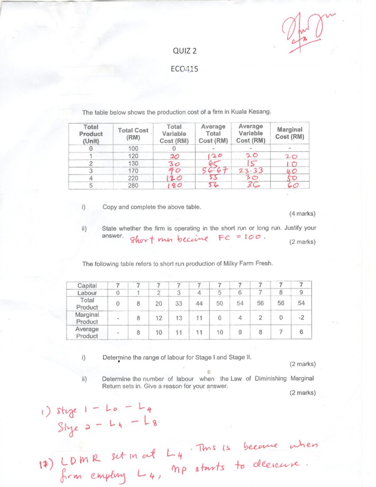 Solution QUIZ 2 - suggestion answer for economy quiz s for tutorial ...