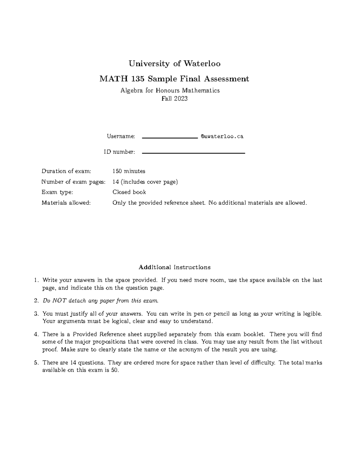Final-sample - University of Waterloo MATH 135 Sample Final Assessment ...