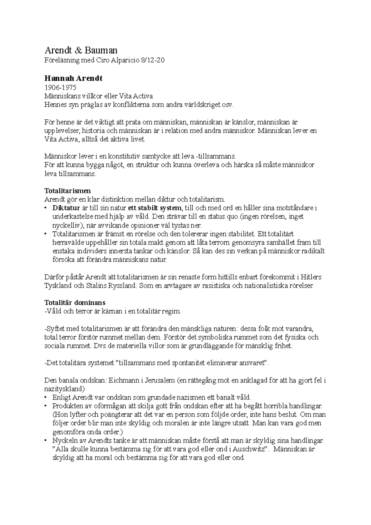 Arendt & Bauman, 8/12-20 - Arendt & Bauman Föreläsning med Ciro ...