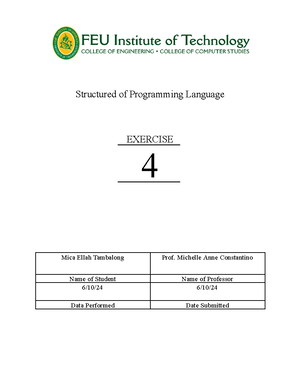 Dacunos - Lab Exp 2 - Object Oriented Programming Laboratory - COLLEGE OF COMPUTER STUDEIS - Studocu