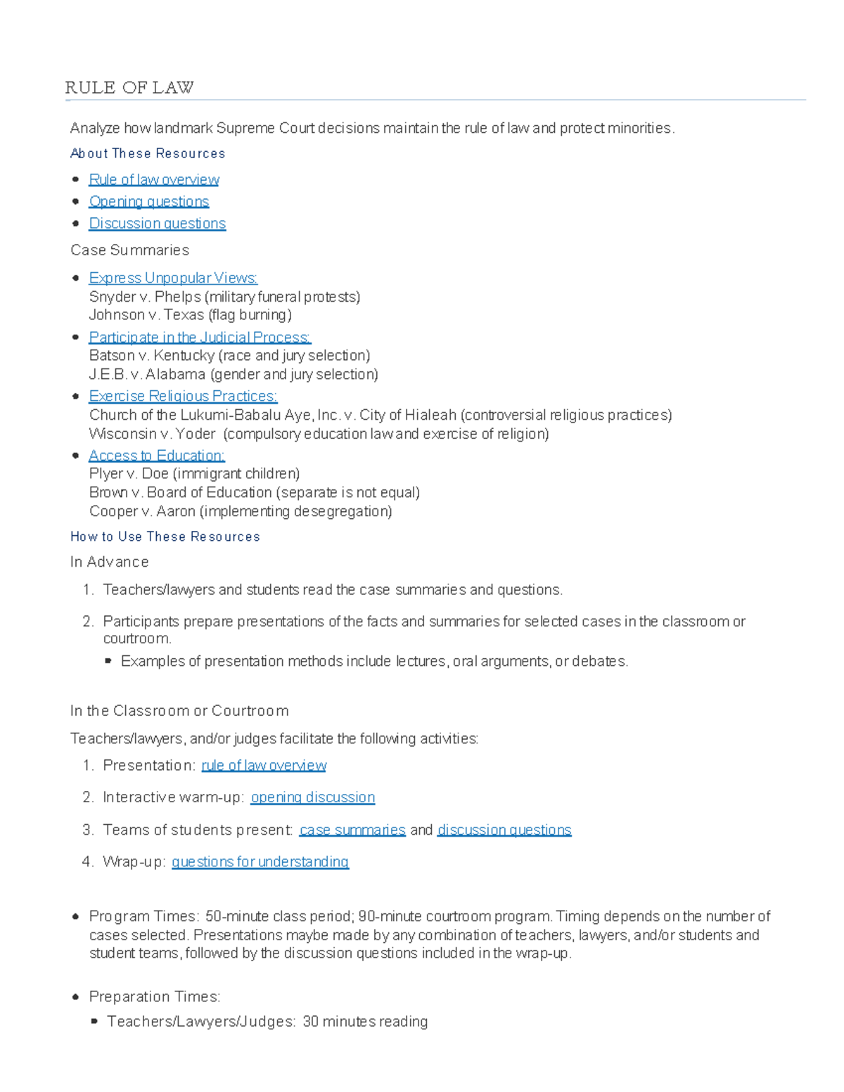 Rule-of-law - RULE OF LAW Analyze how landmark Supreme Court decisions ...
