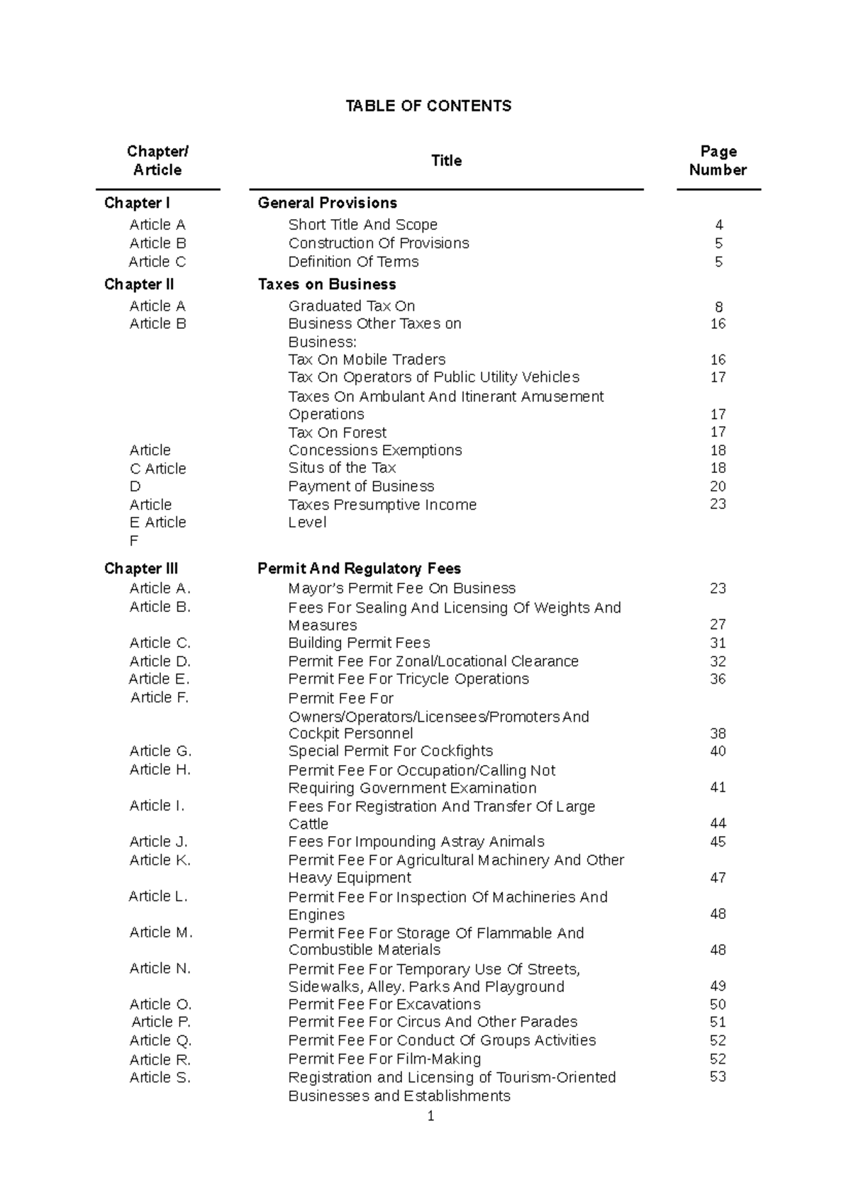 LRC - Revised revenue code - TABLE OF CONTENTS Chapter/ Article Title ...