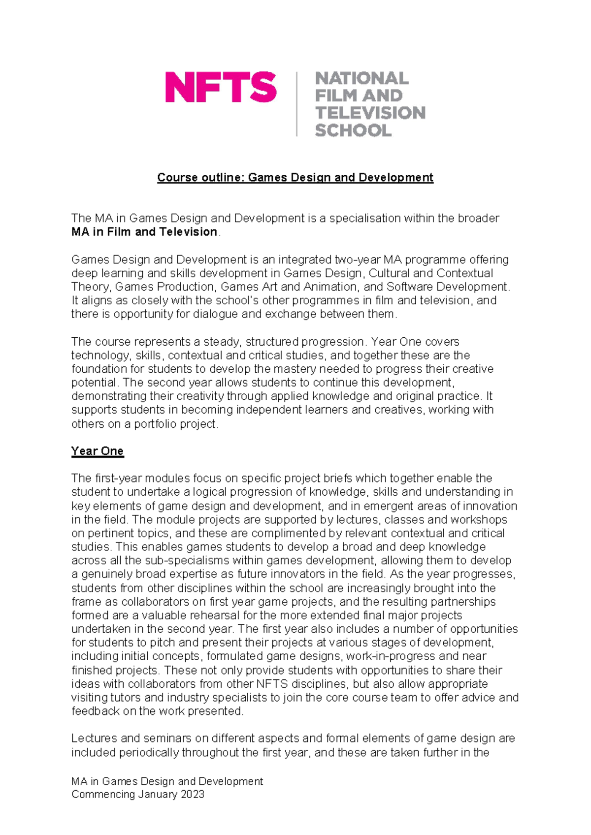 Games Design Development MA Course Outline 2023 - MA in Games Design ...
