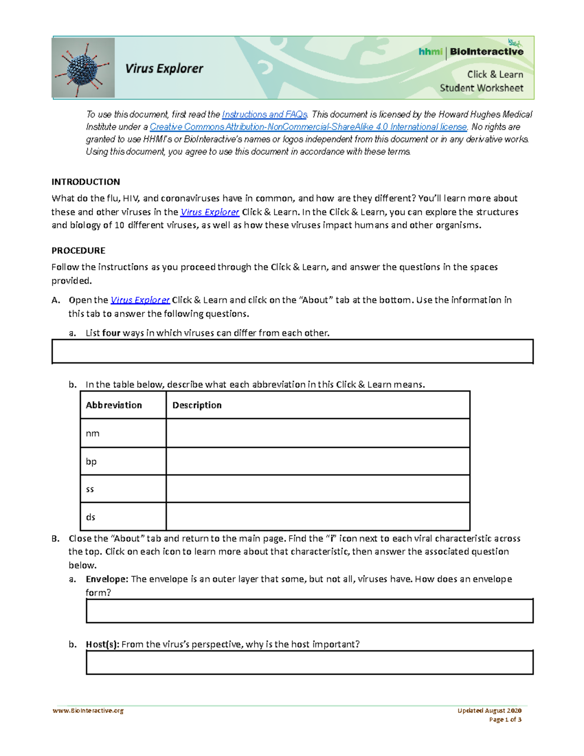 Copy of Virus Explorer Sp2022 - To use this document, first read ...