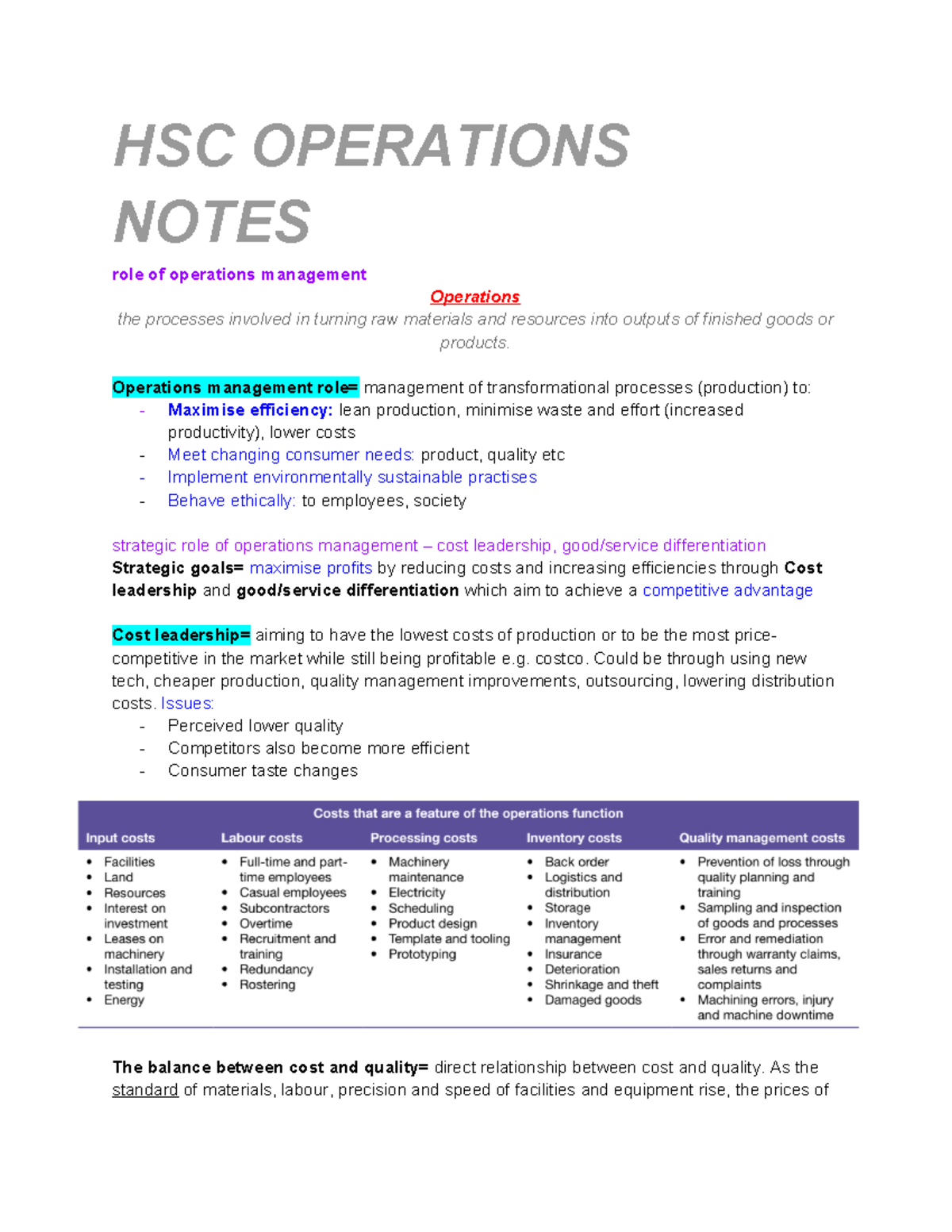 Operations - OPS NOTES - HSC OPERATIONS NOTES role of operations ...