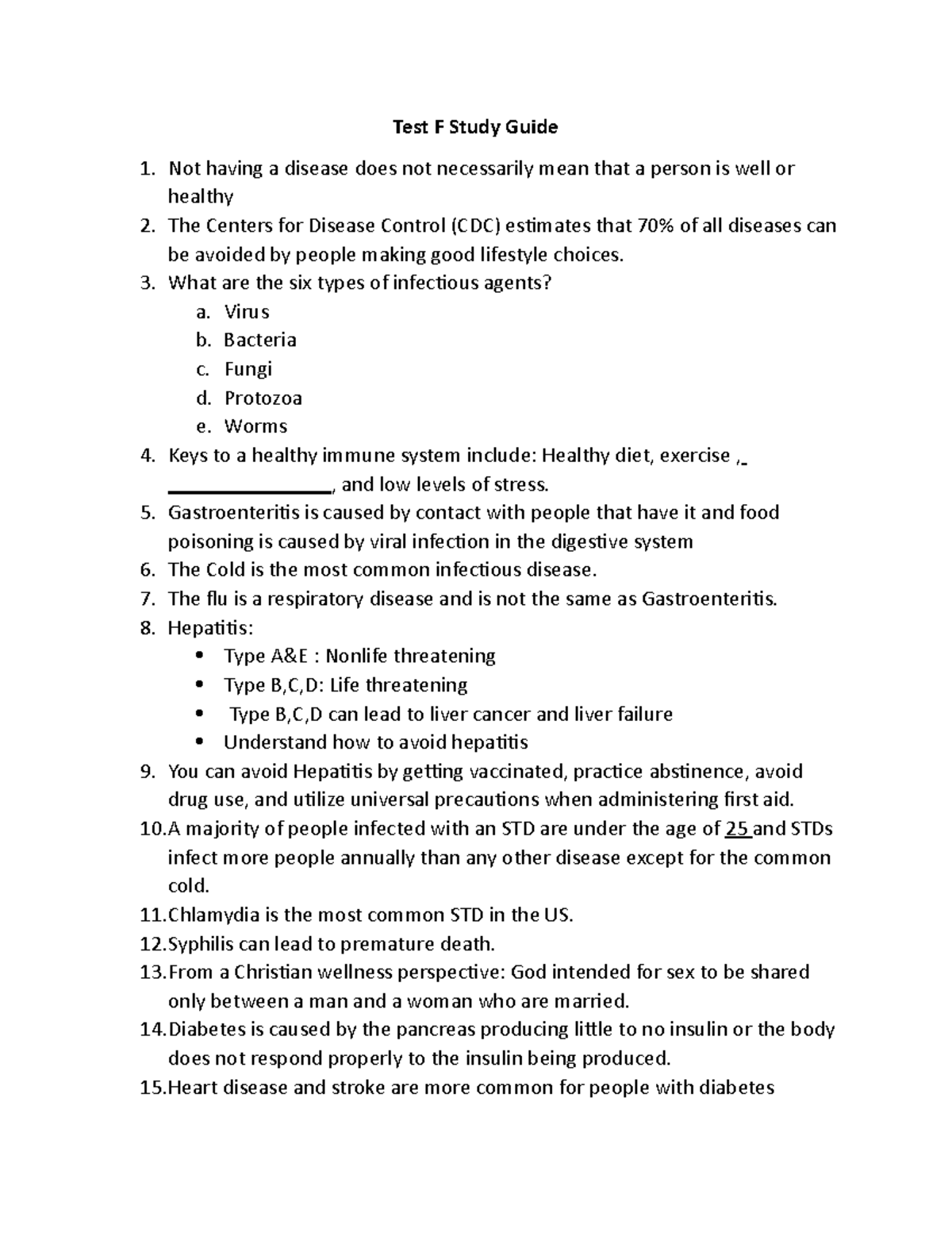 Test F Study Guide - health issues help - Test F Study Guide Not having ...