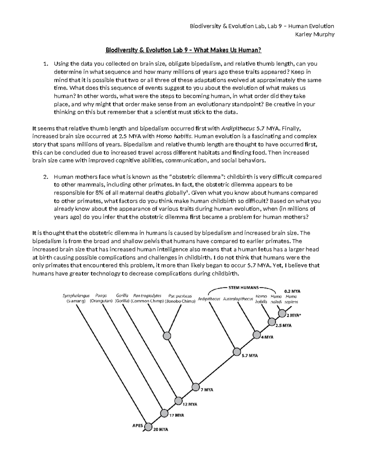 B&E Lab 9 - Karley Murphy - Biodiversity & Evolution Lab, Lab 9 – Human ...