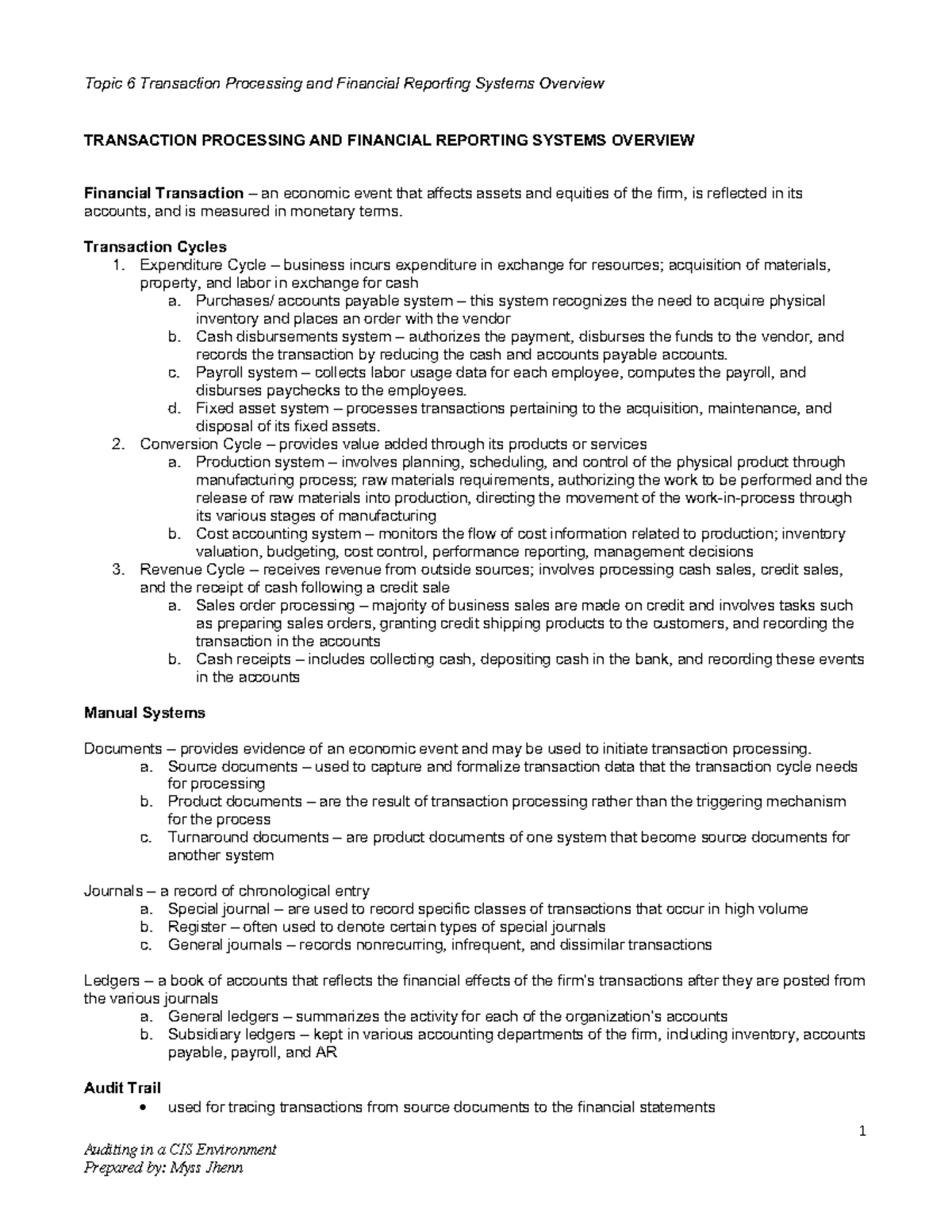 Topic 06 Transaction Processing and Financial Reporting Systems ...