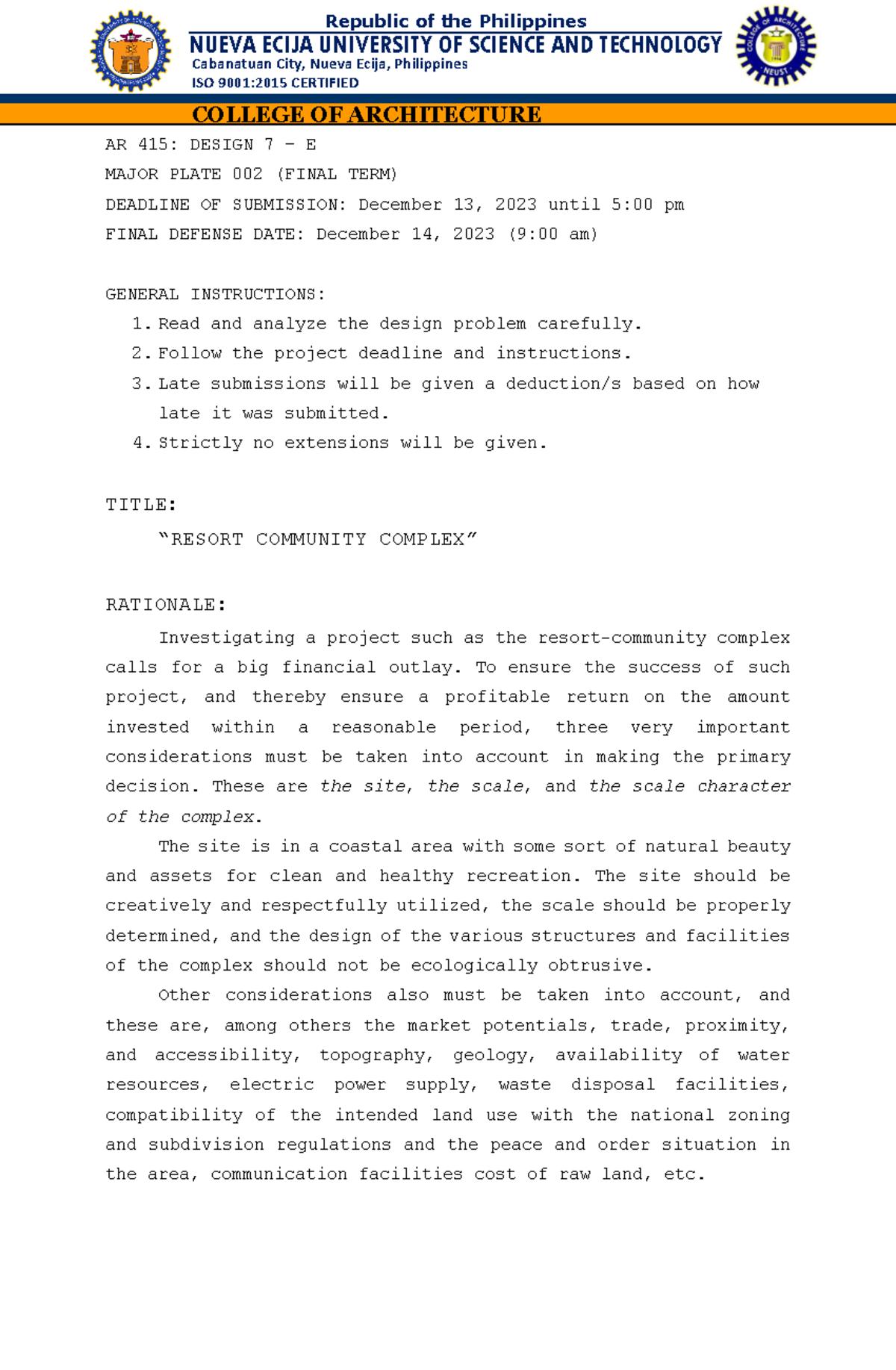 Design 7 Final Plate and Esquisse 2 (Resort Community Complex ...