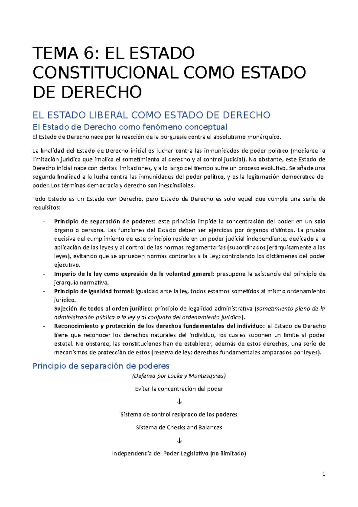 TEMA 6 - Apuntes 6 - TEMA 6: EL ESTADO CONSTITUCIONAL COMO ESTADO DE ...