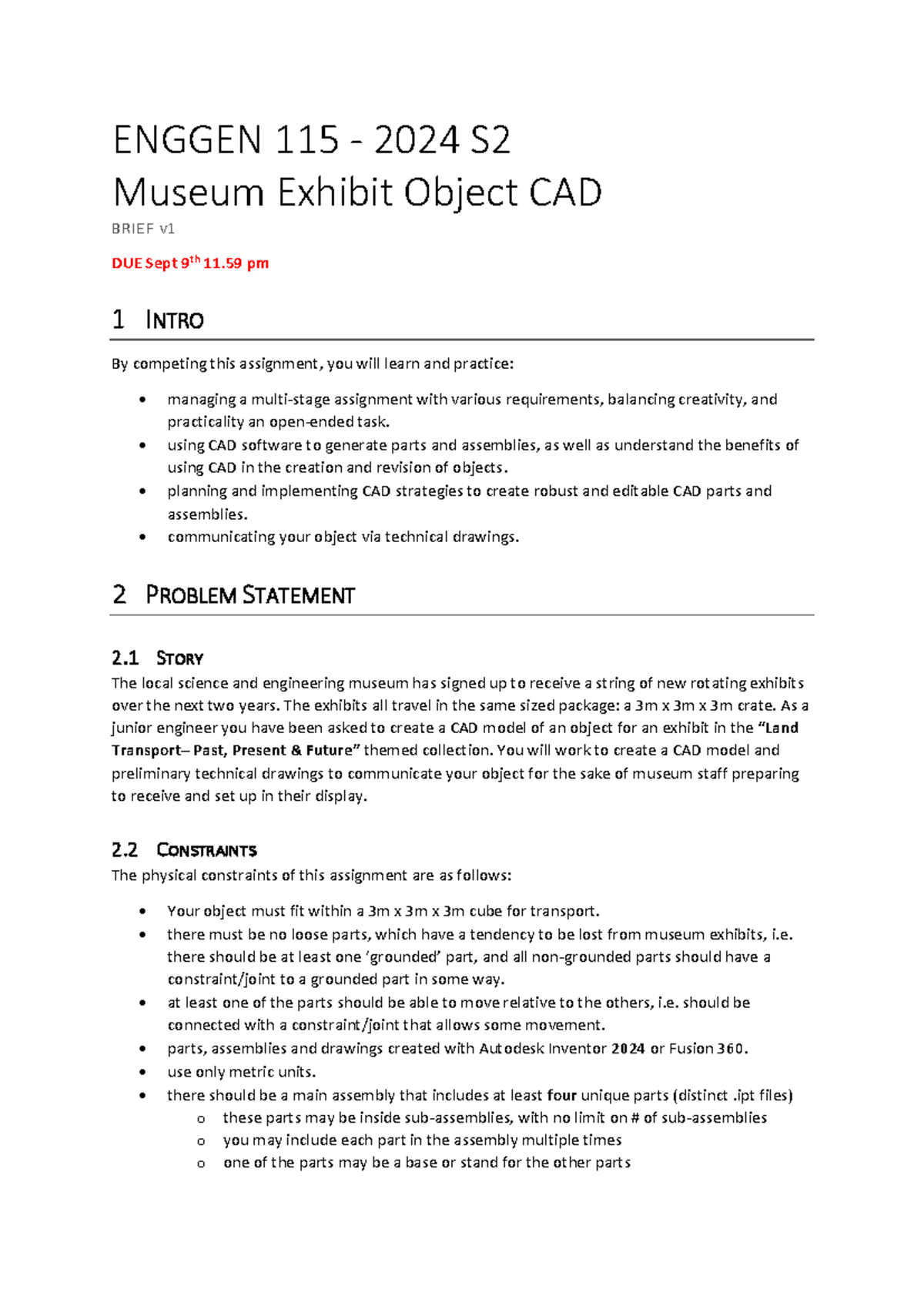 EG115 2024S2 CAD Assignment Brief - ENGGEN 115 - 2024 S Museum Exhibit ...