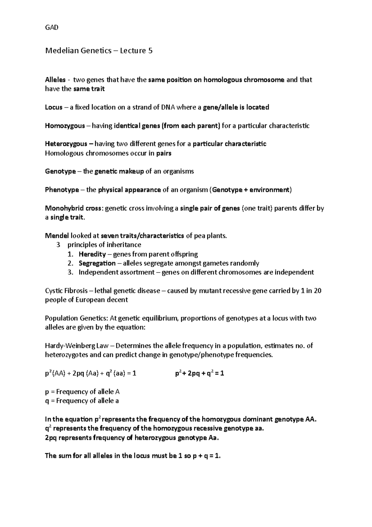 Medelian Genetics - Cell and Molecular Biology - GAD Medelian Genetics ...