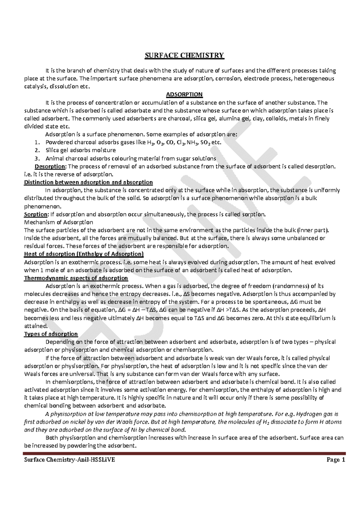 5. Surface chemistry, with question and answers - SURFACE CHEMISTRY It ...