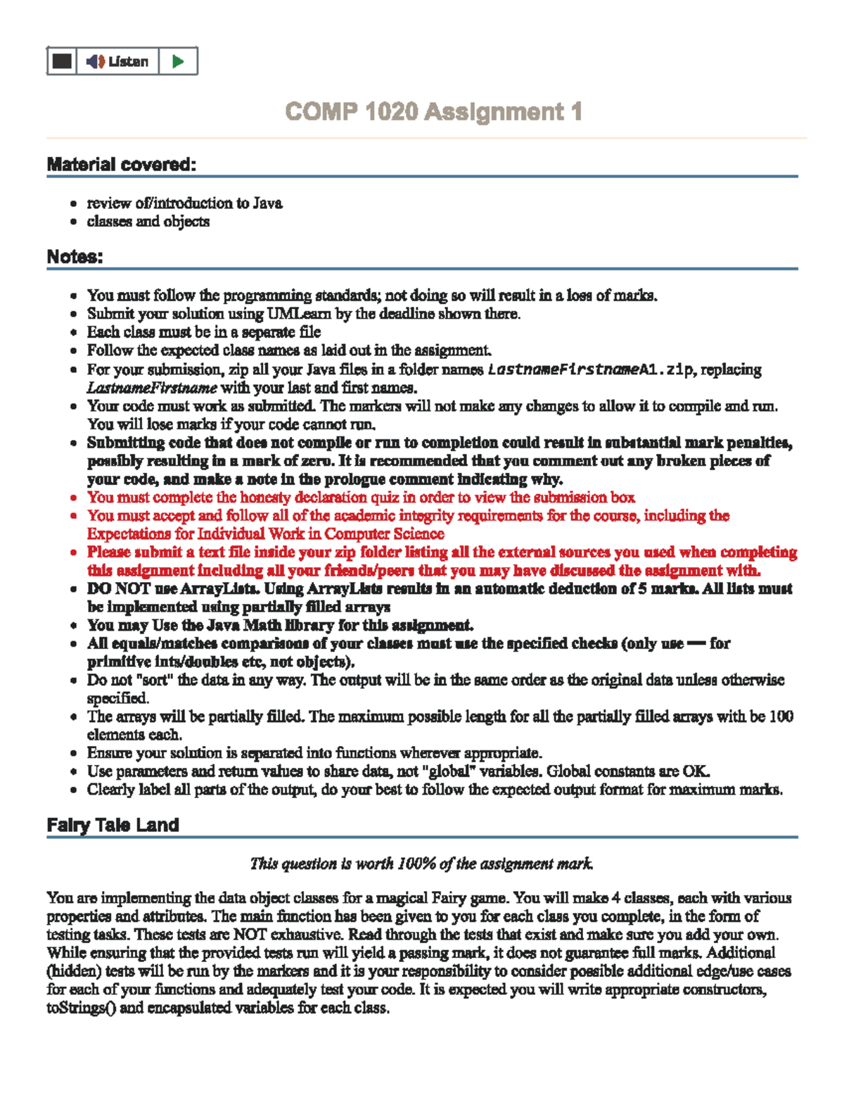 COMP 1020 Asign 1 - assignment one, easy stuff - COMP 1020 - Studocu