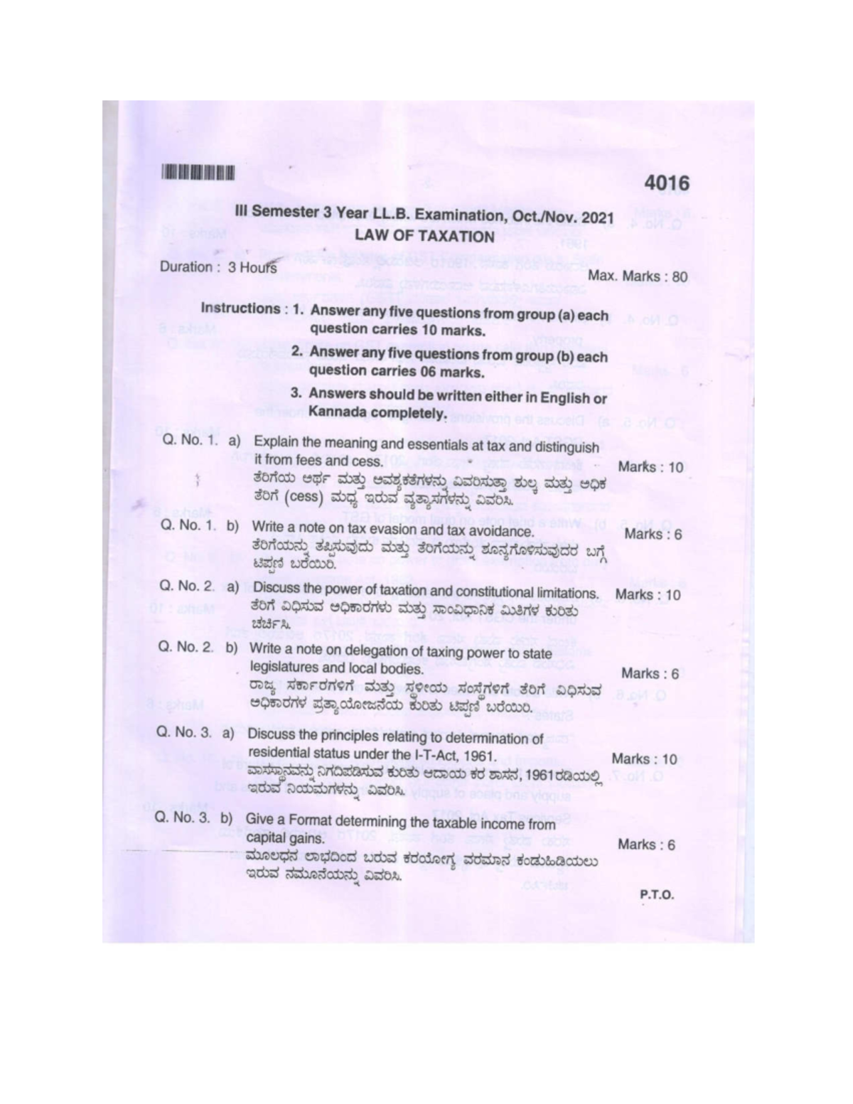 LAW OF T Axation - 4016 - question paper - Taxation - Studocu