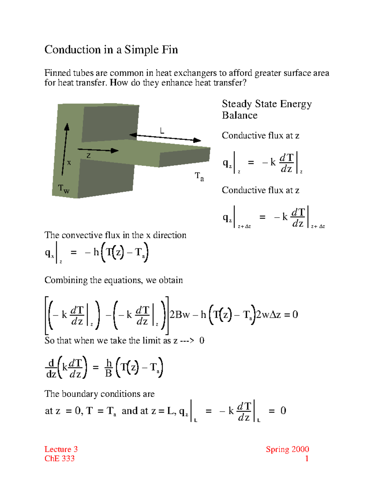 Heat Transfer Lecture Notes 3 - Lecture 3 Spring 2000 Conduction in a ...