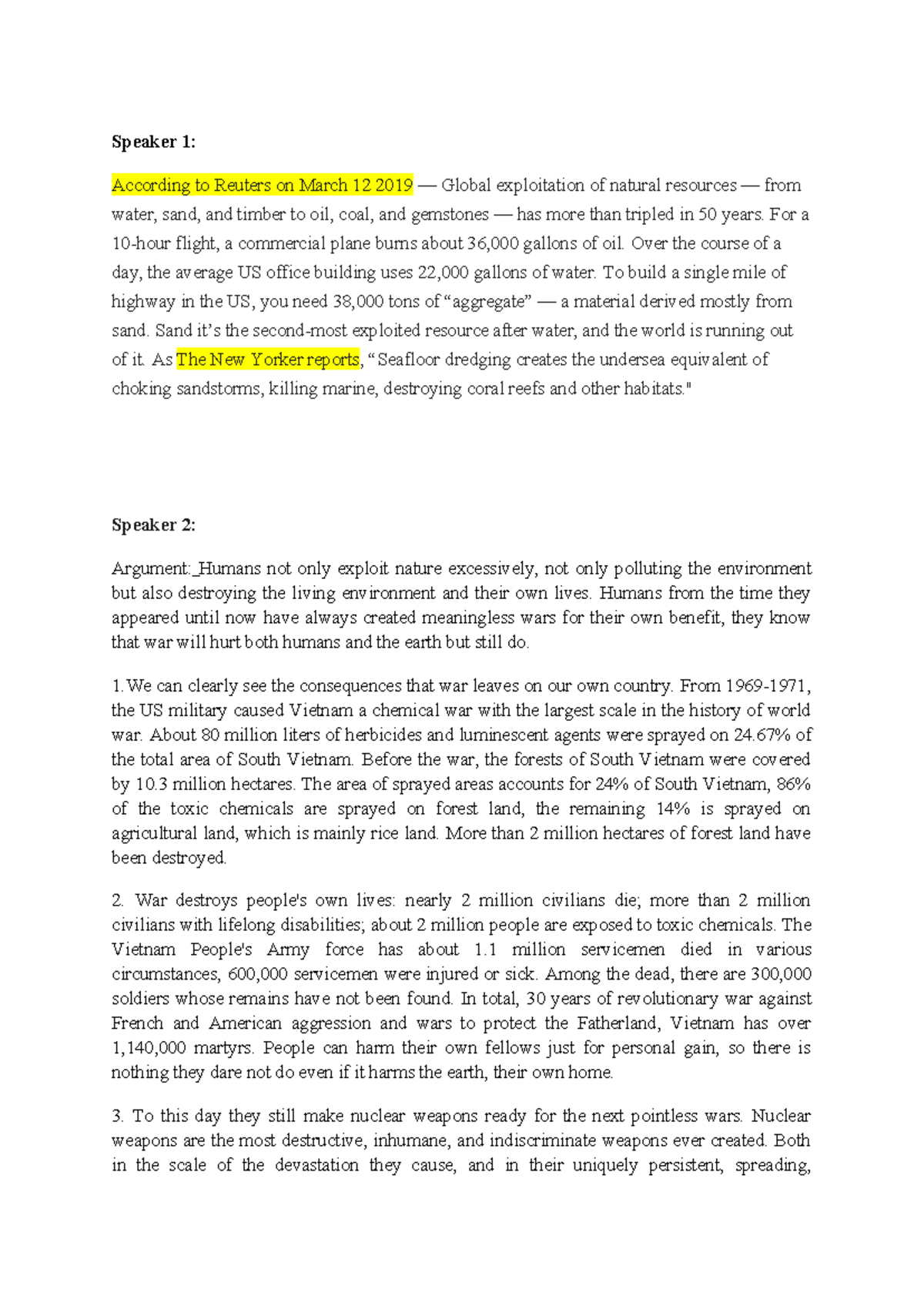 Debate-1 - Summary asmemt of btec - Speaker 1: According to Reuters on ...