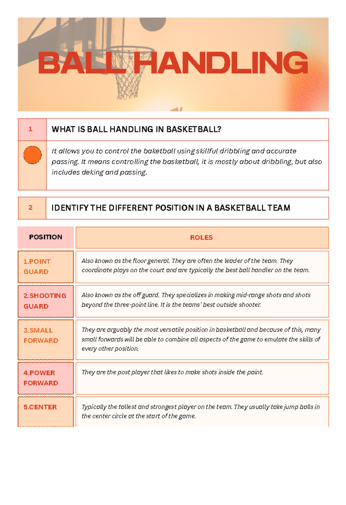 Basketball - PHYSICAL EDUCATION - BALL HANDLING 1 WHAT IS BALL HANDLING ...