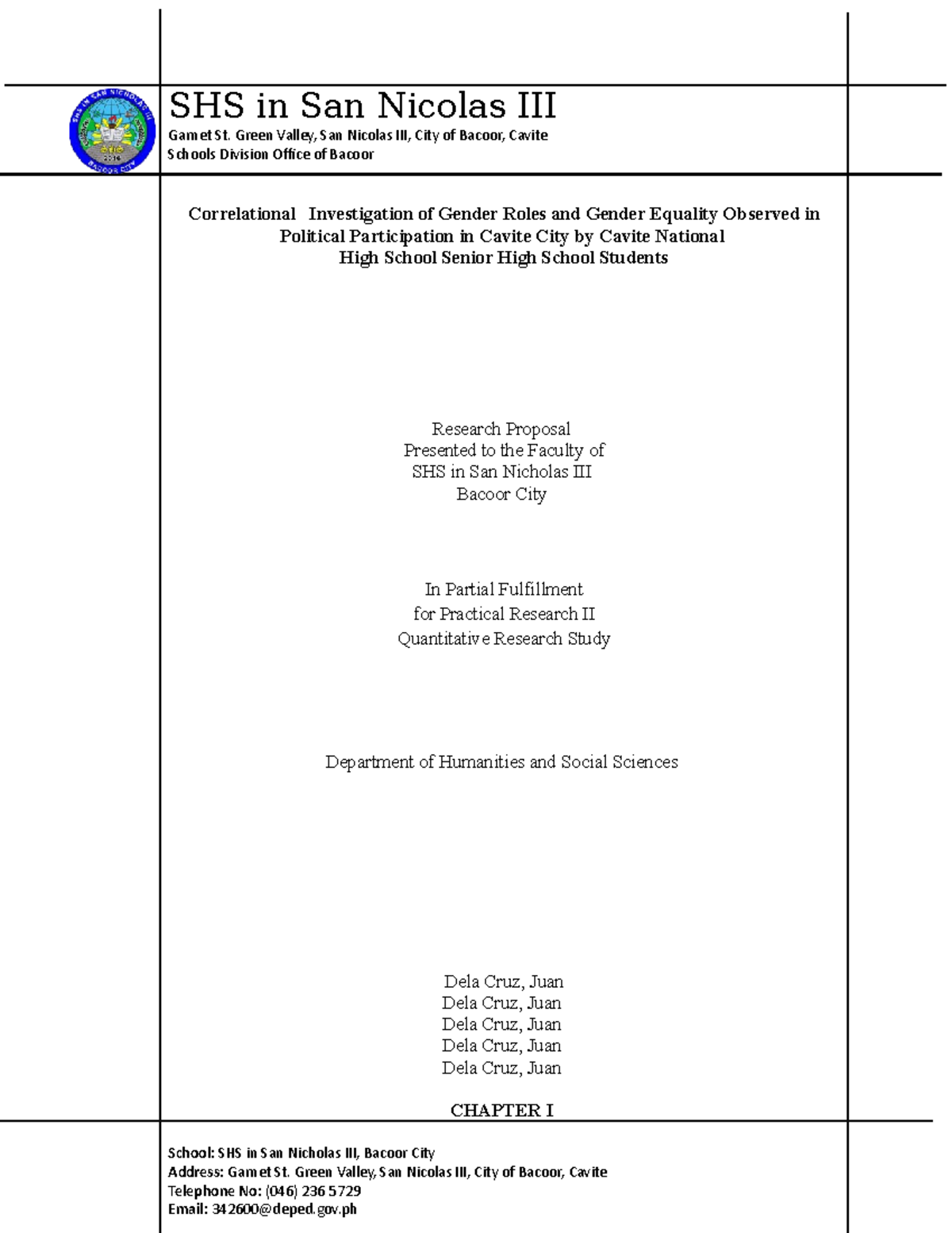 Sample Research Proposal Gender ROLE - Garnet St. Green Valley, San ...