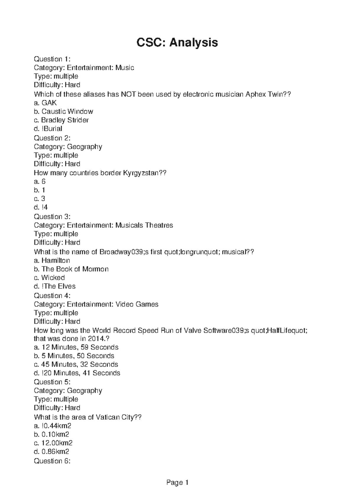 CSC257-Powerpoint-8521 - CSC: Analysis Question 1: Category ...
