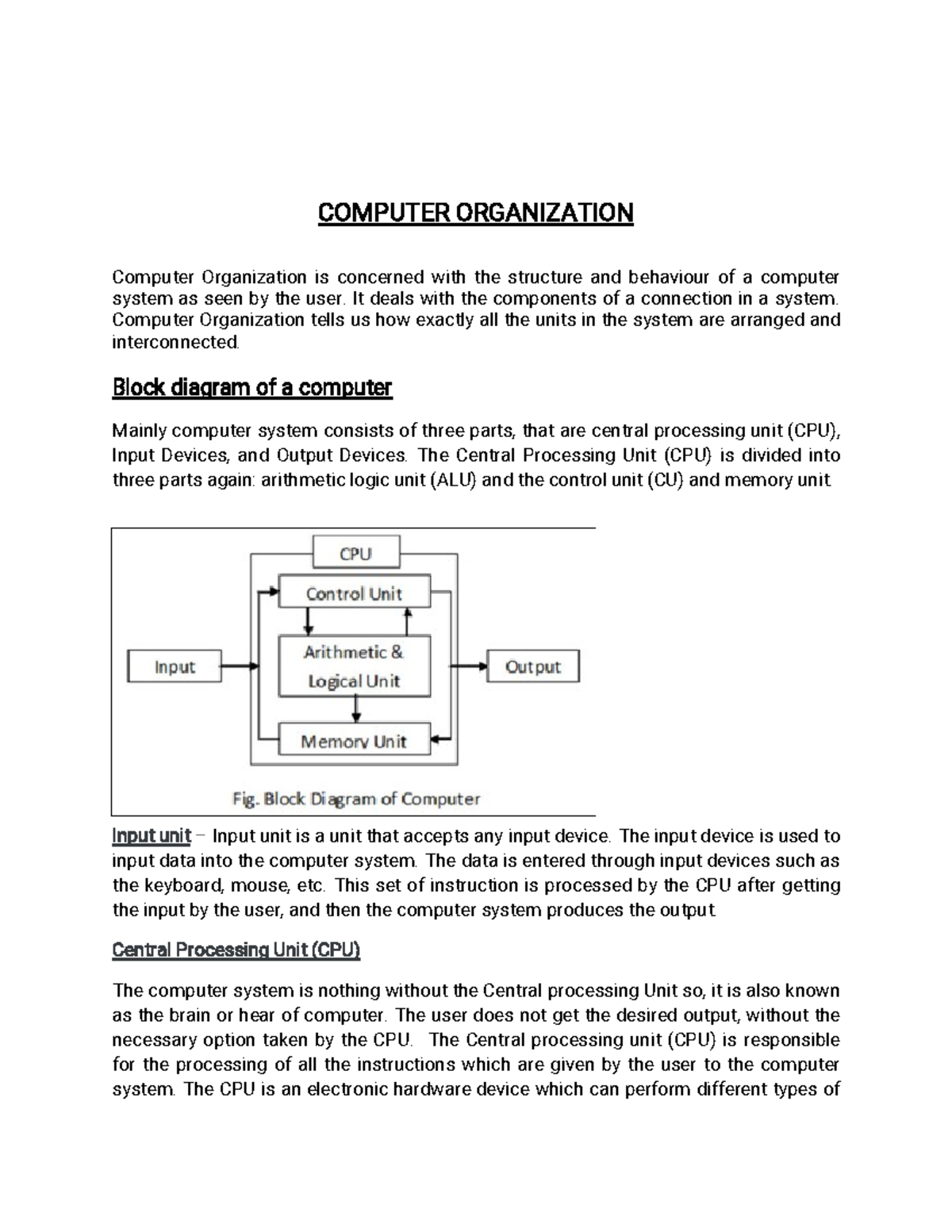 Computer Organisation - It deals with the components of a connection in ...