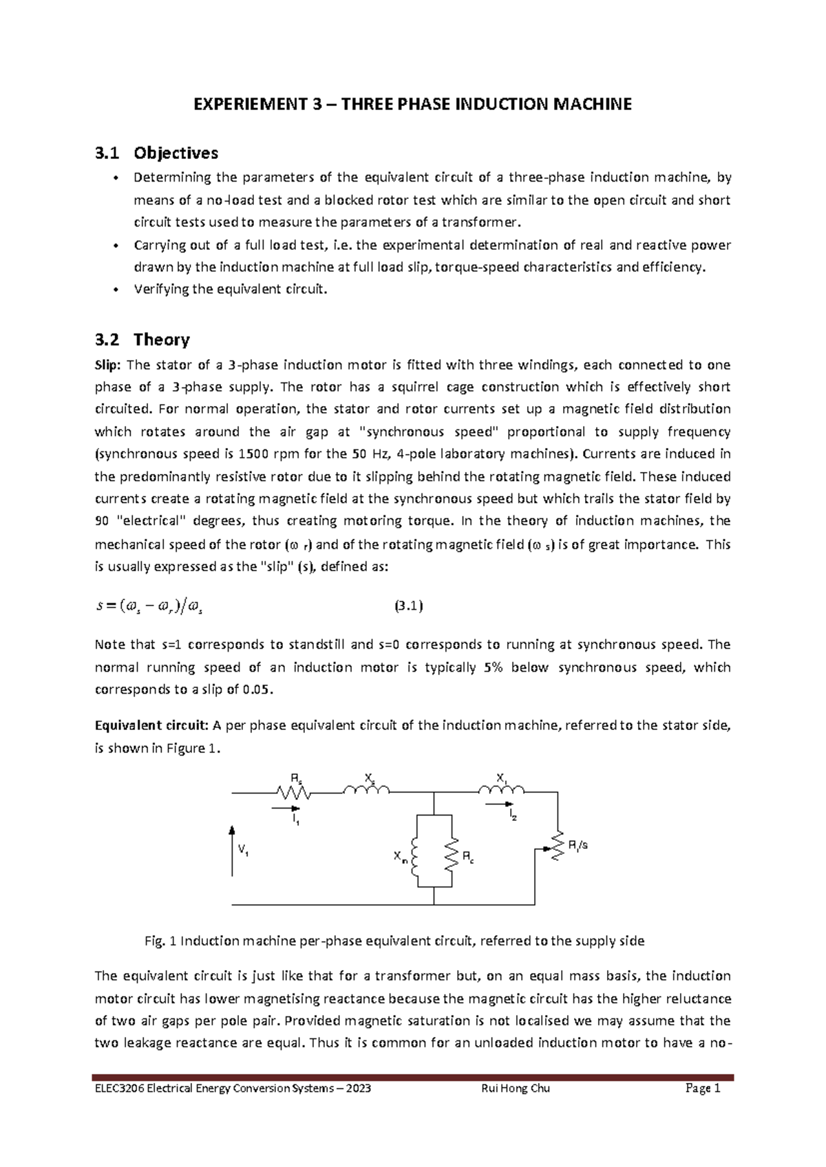 Lab 3 Squirrel Cage Induction Machine - EXPERIEMENT 3 − THREE PHASE INDUCTION MACHINE 3 ...
