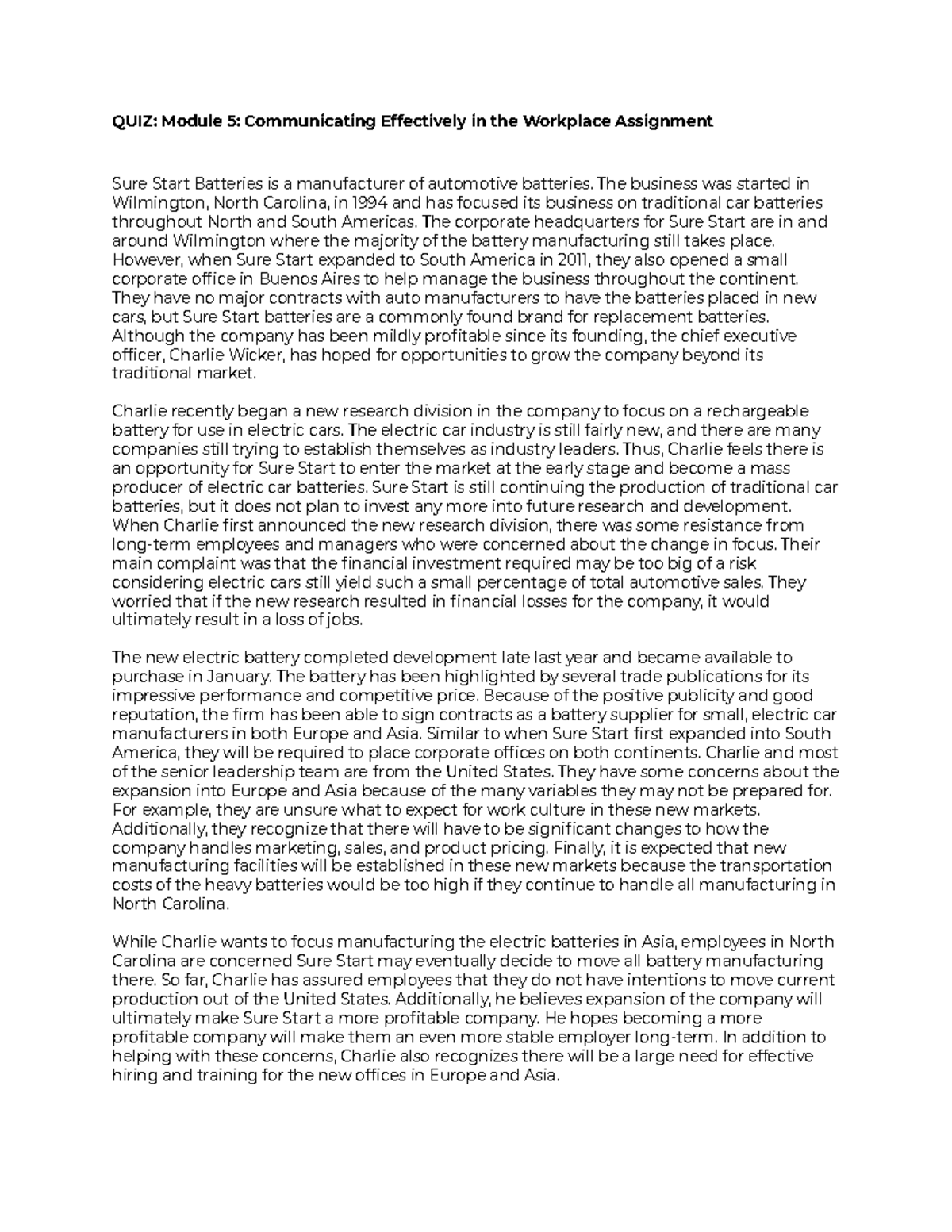QUIZ Module 5 Communicating Effectively in the Workplace Assignment ...