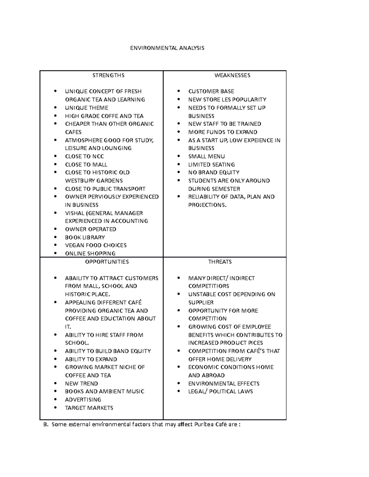 Environmental Analysis - ENVIRONMENTAL ANALYSIS STRENGTHS WEAKNESSES ...
