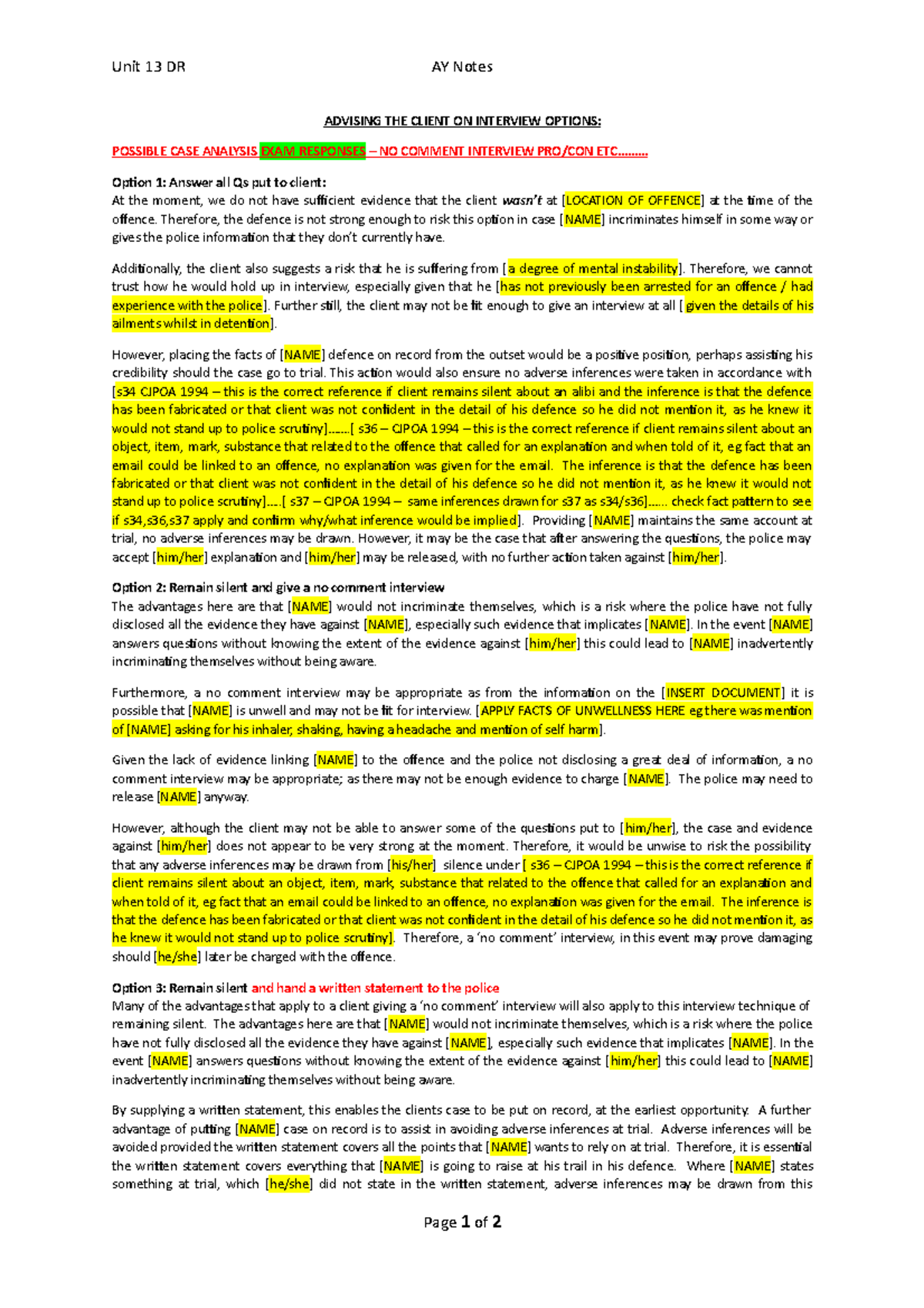 Dispute Resolution Unit 13 Possible Exam Response - Advising client to ...