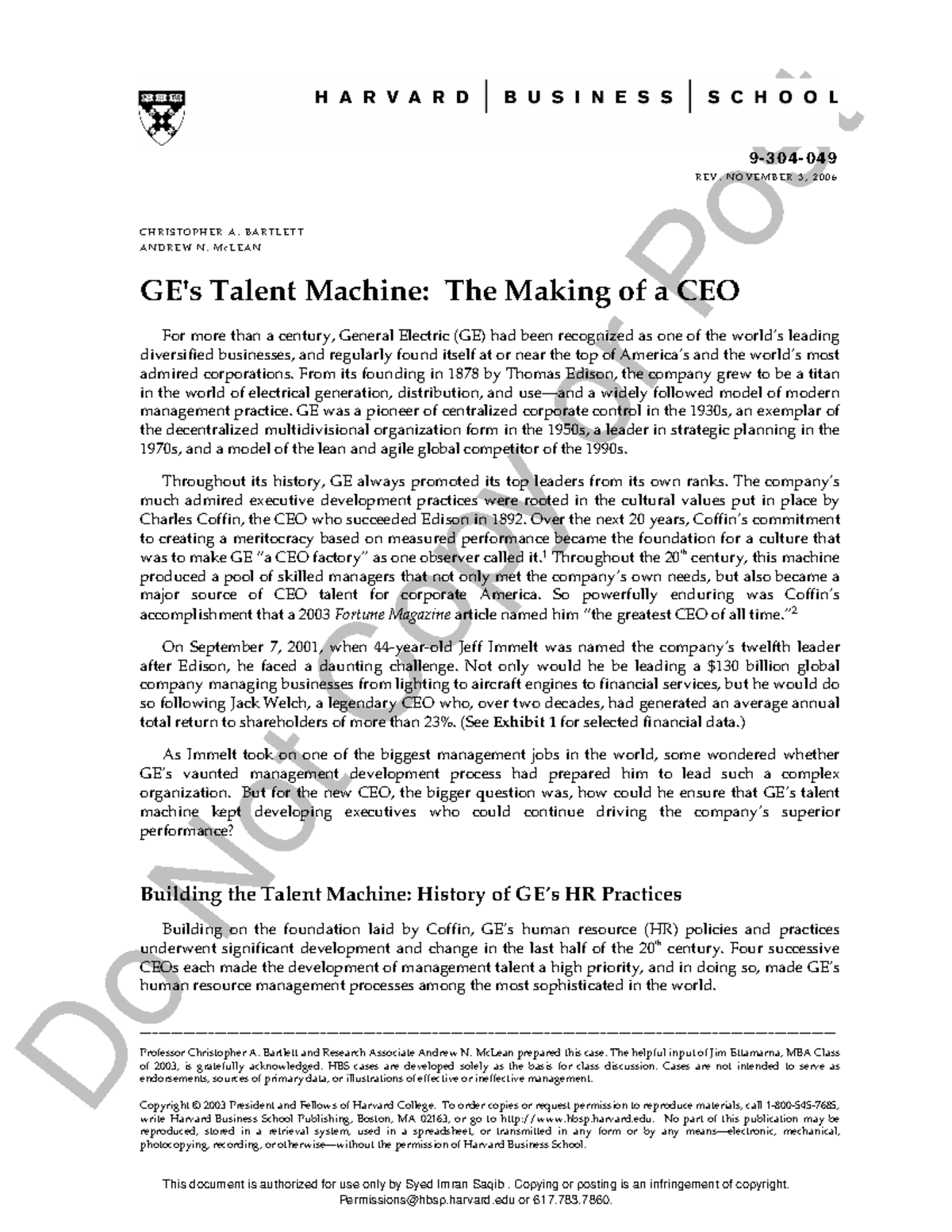 GE talent management - yes - Do Not Copy or Post This document is ...
