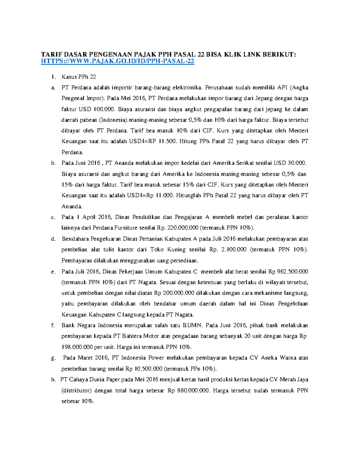 Tugas PPh 22 23 - perpajakan PPh 22 23 - TARIF DASAR PENGENAAN PAJAK ...