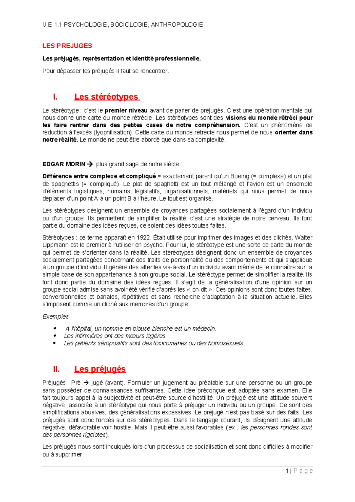 U.E 1.1 Les préjugés - IFSI Nord Marseille Cours perso - LES PREJUGES Les préjugés ...