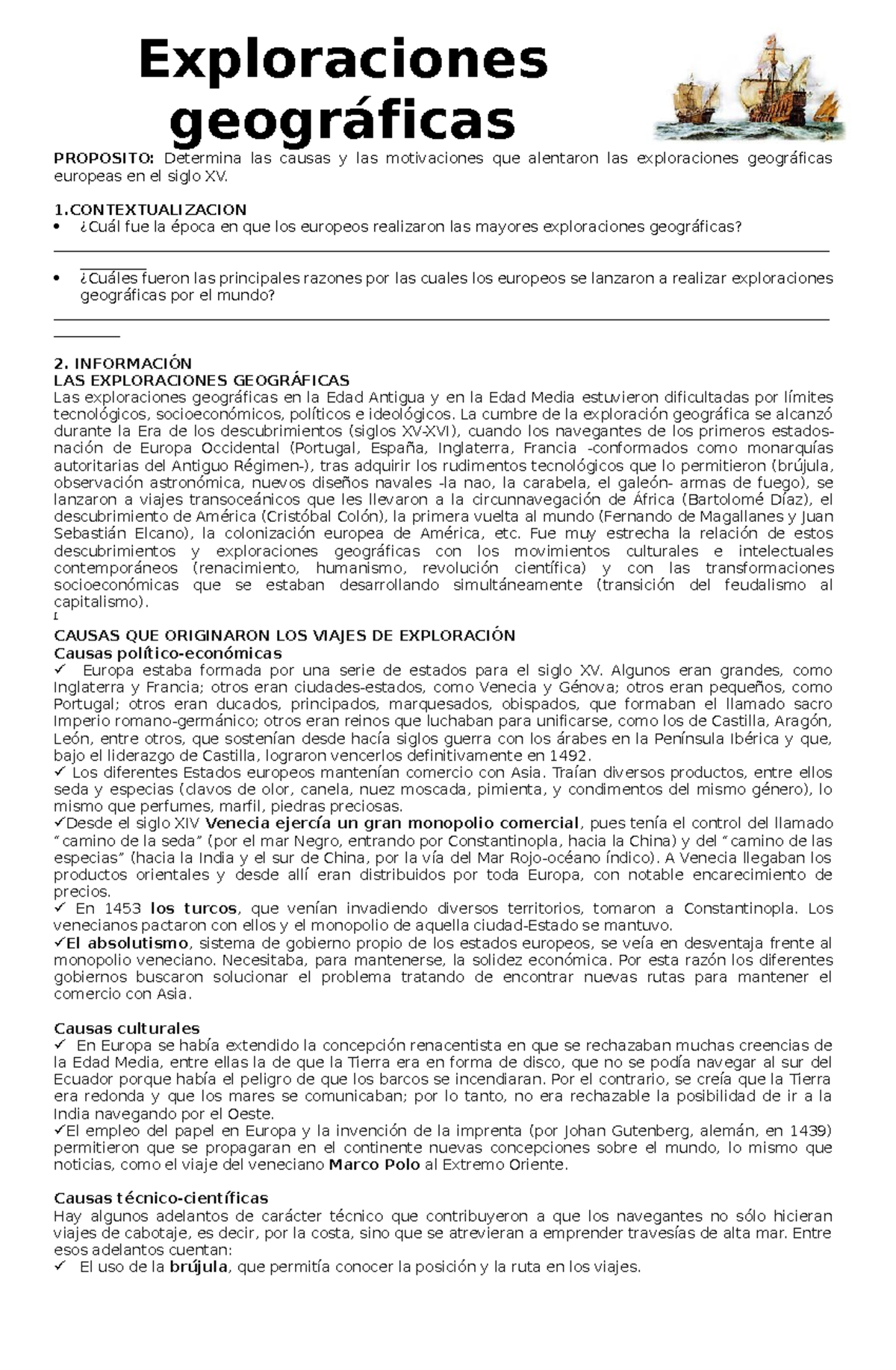 Exploraciones- Geograficas - Exploraciones geográficas PROPOSITO: Determina las causas y las ...