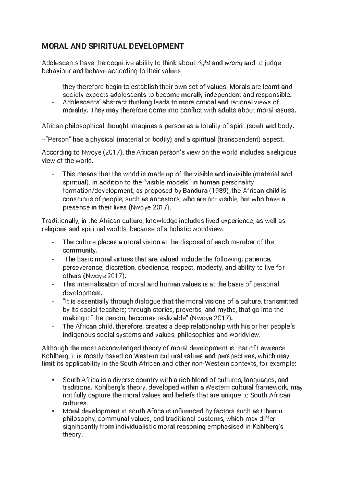 Moral development - MORAL AND SPIRITUAL DEVELOPMENT Adolescents have ...