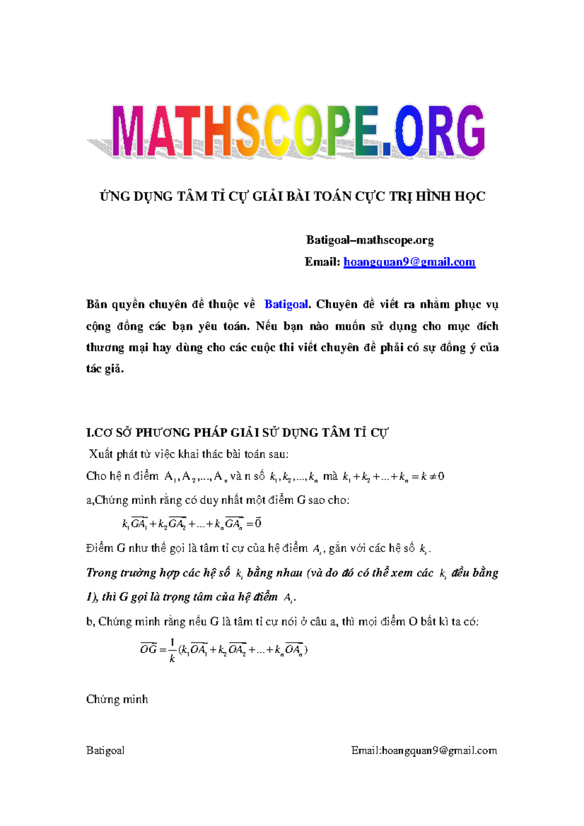 PP giải Cuc tri hinh hoc Bang Vector - NG D NG TÂM T C GI I BÀI TOÁN C C TR HÌNH H C - Studocu