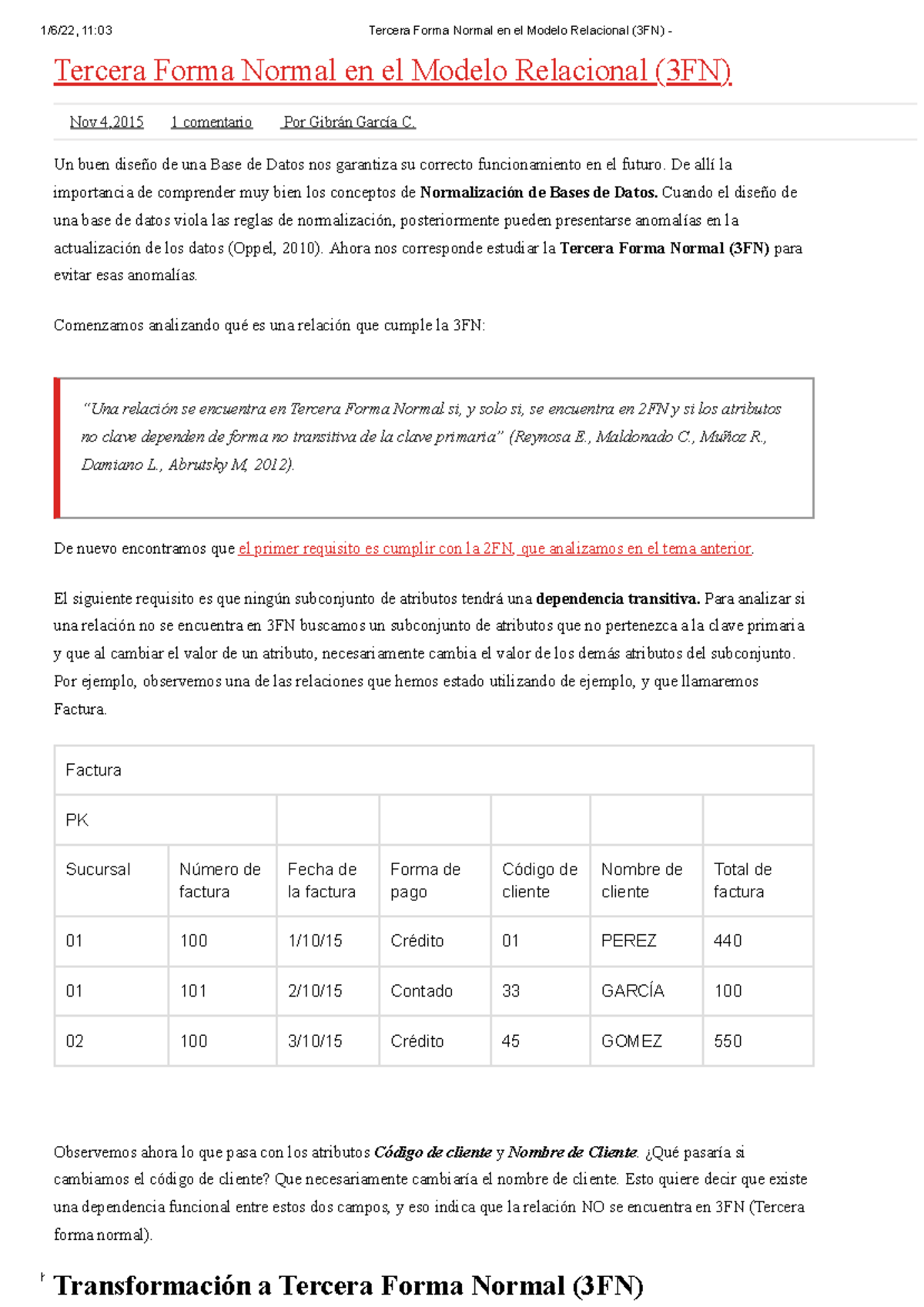 Tercera Forma Normal en el Modelo Relacional (3FN) - - Studocu